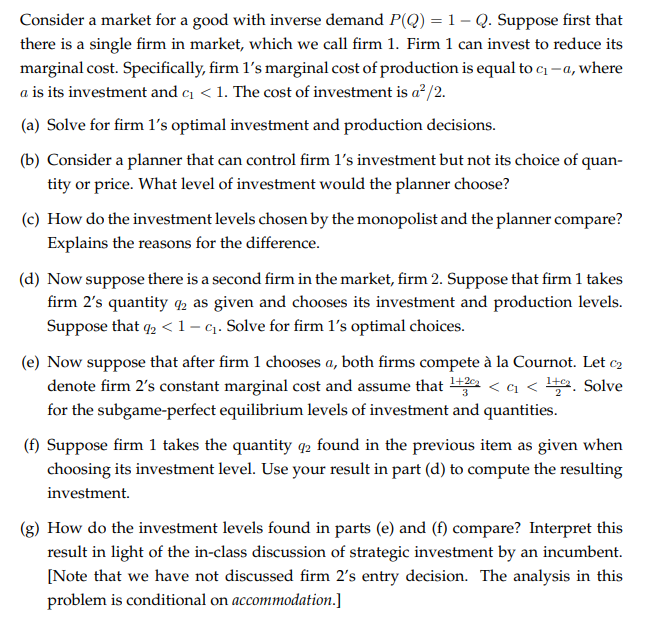 Solved Consider a market for a good with inverse demand | Chegg.com