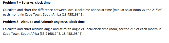 Problem 7 - Solar vs. clock time Calculate and chart | Chegg.com