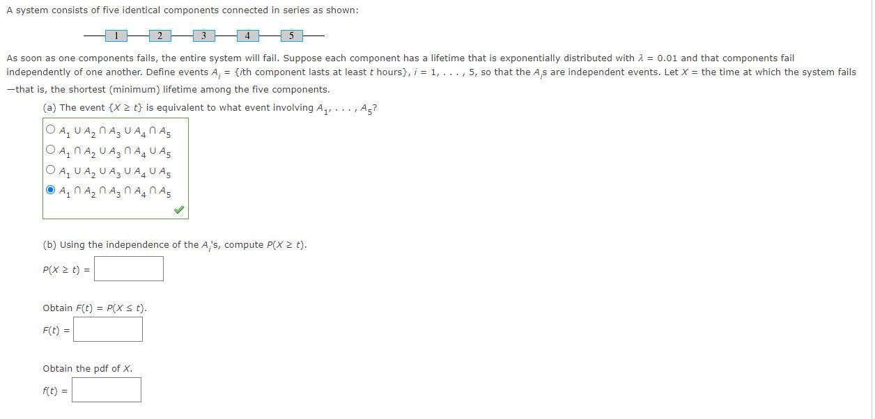 Solved A system consists of five identical components | Chegg.com