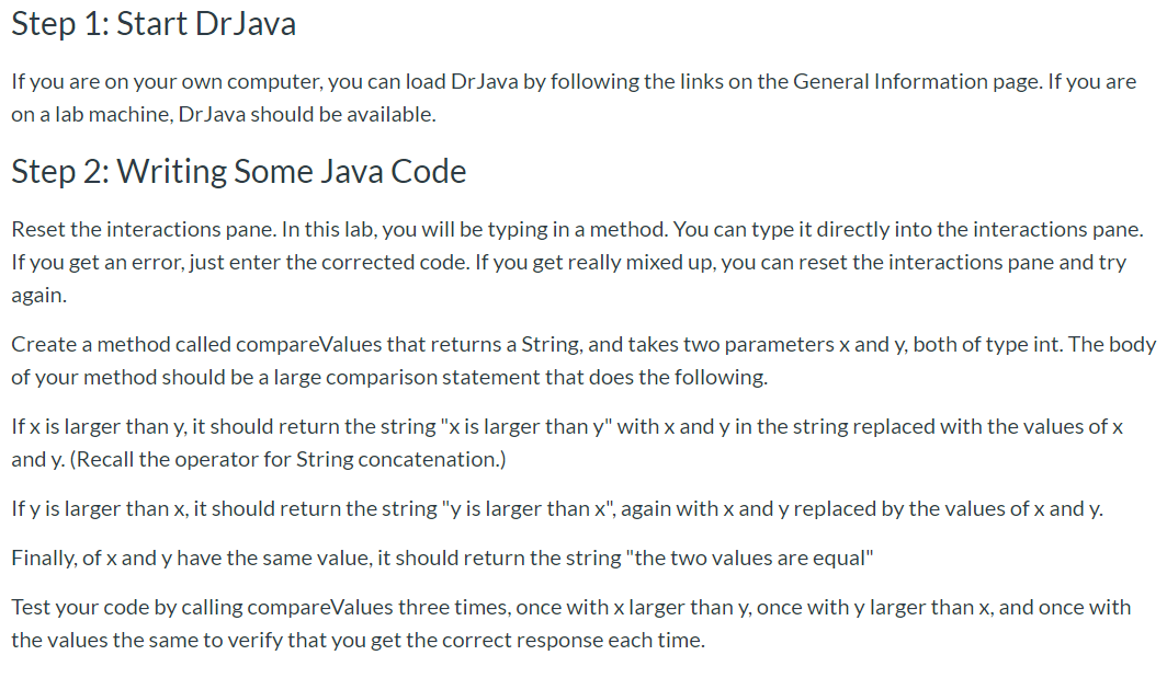 Solved Step 1: Start Dr Java If you are on your own | Chegg.com