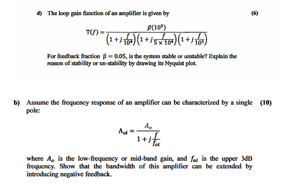 Solved d) The loop gain function of an amplifier is given by | Chegg.com