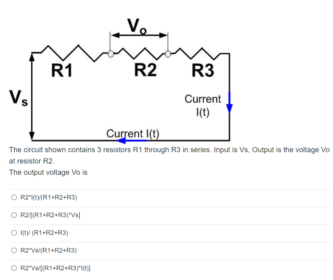 Solved V. R1 R2 R3 Vs Current l(t) Current I(t) The circuit | Chegg.com
