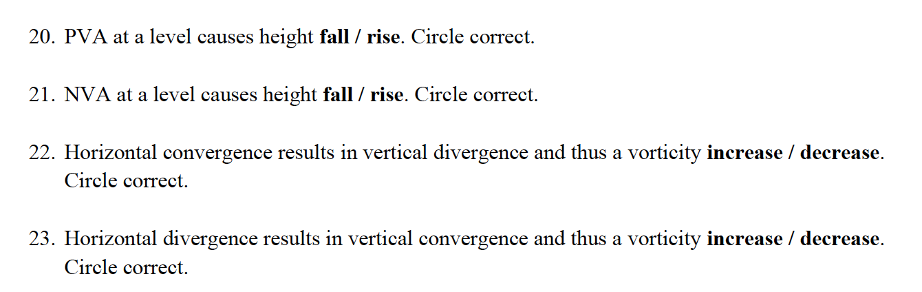 Solved 20. PVA at a level causes height fall / rise. Circle | Chegg.com