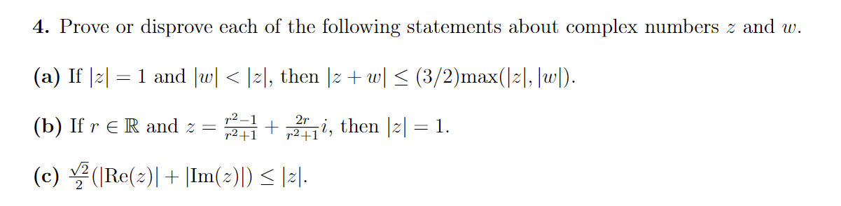 Solved 4. Prove or disprove each of the following statements | Chegg.com