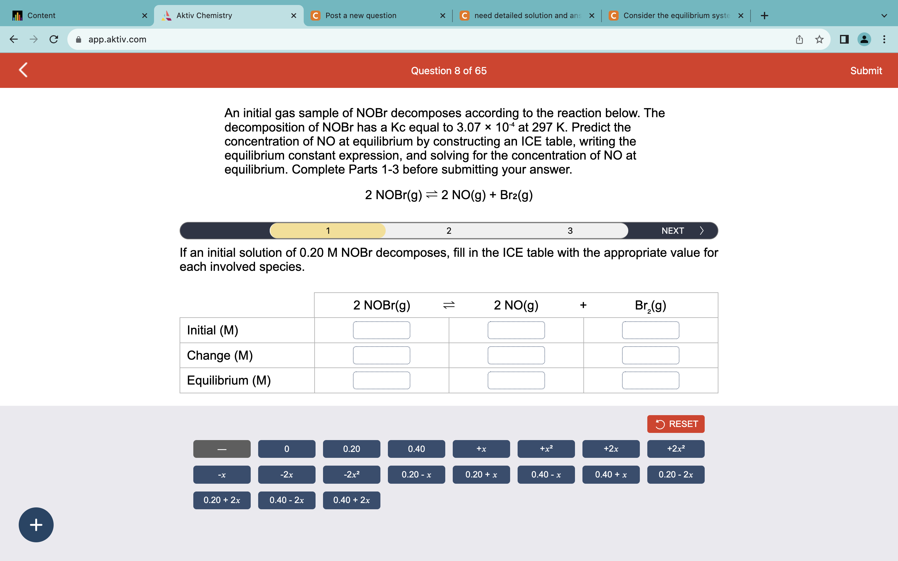 Solved An initial gas sample of NOBr decomposes according to | Chegg.com
