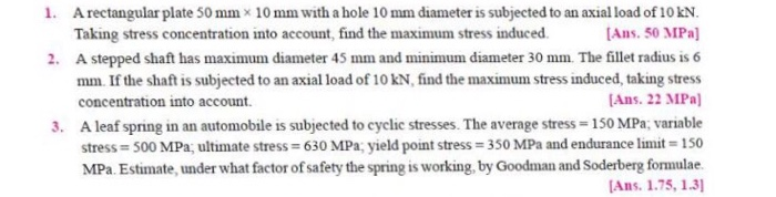 Solved 1. A rectangular plate 50 mm x 10 mm with a hole 10 | Chegg.com