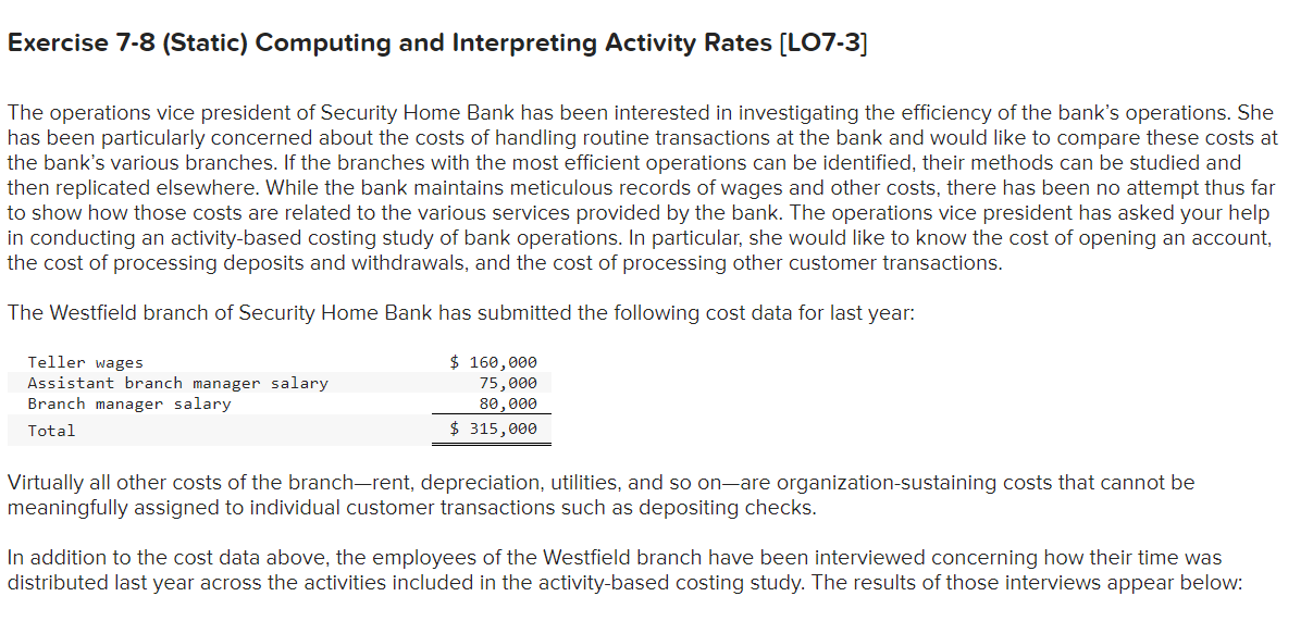 Solved Exercise 7-8 (Static) Computing and Interpreting | Chegg.com