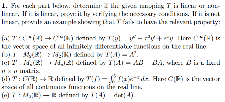 Solved 1. For each part below, determine if the given | Chegg.com
