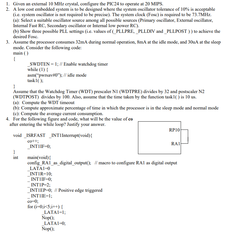 1. Given an external 10 MHz crystal, configure the | Chegg.com