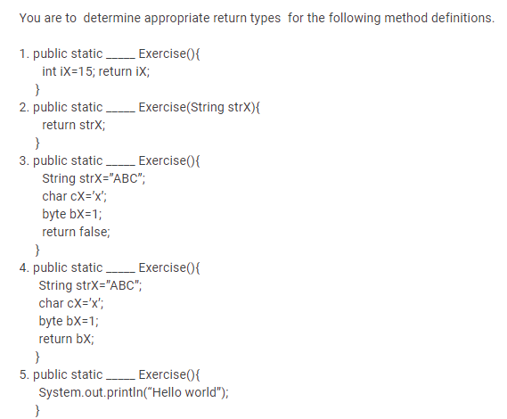 Solved You are to determine appropriate return types for the | Chegg.com