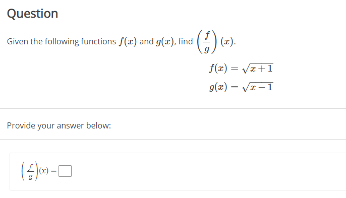 Solved Given the following functions f(x) and g(x), find | Chegg.com