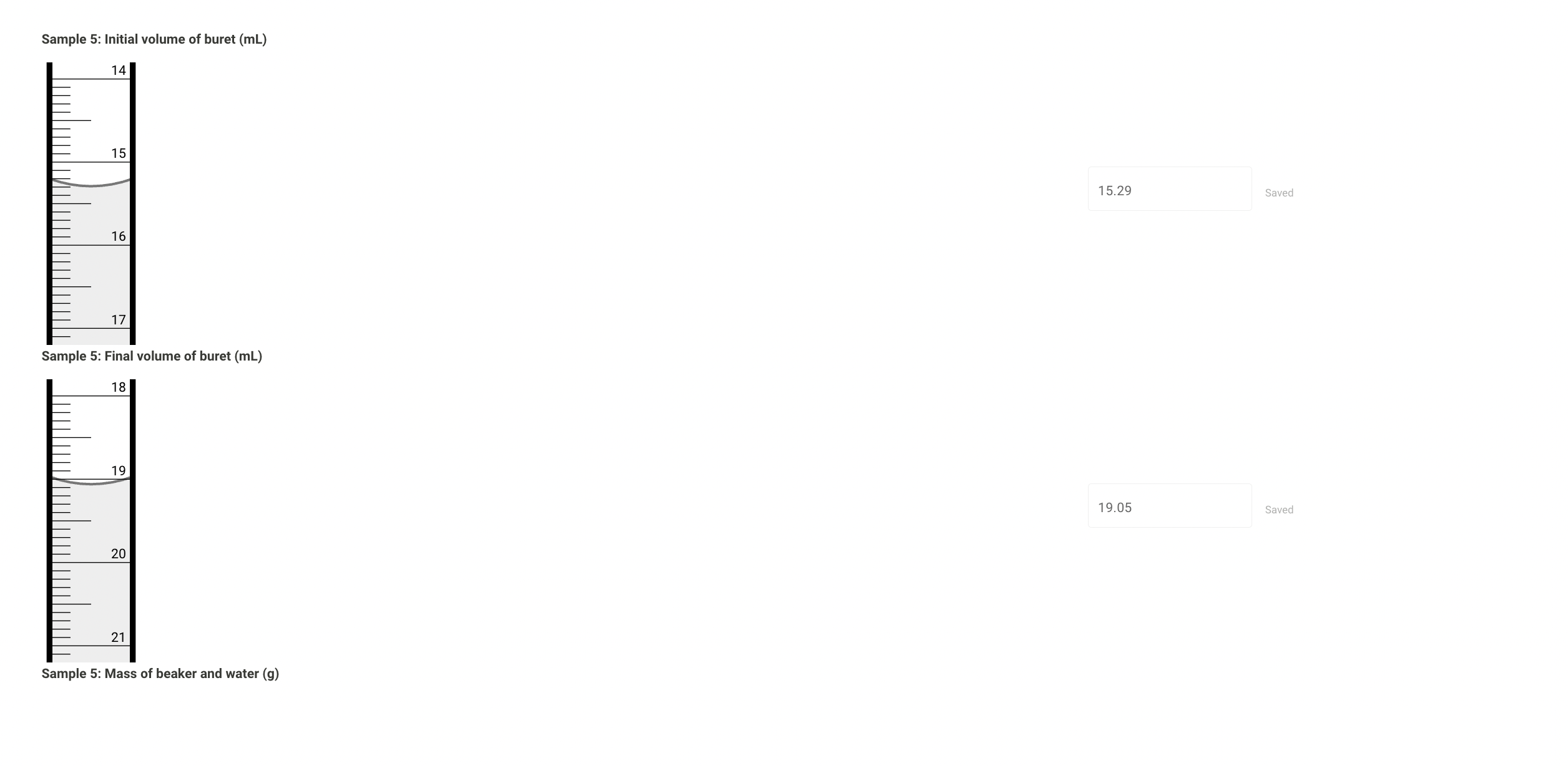 Solved Sample 5: Initial volume of buret (mL) Sample 5: | Chegg.com