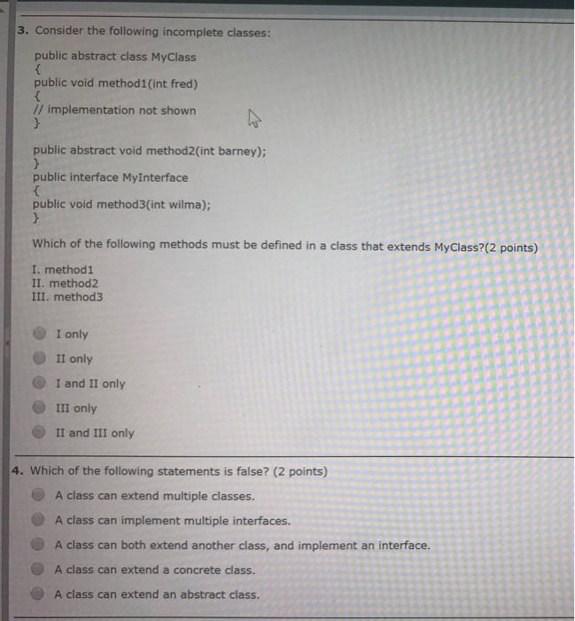 Solved 1. Which of the following can be instantiated?(2 | Chegg.com