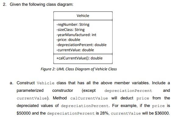 Solved 2. Given the following class diagram: Vehicle | Chegg.com