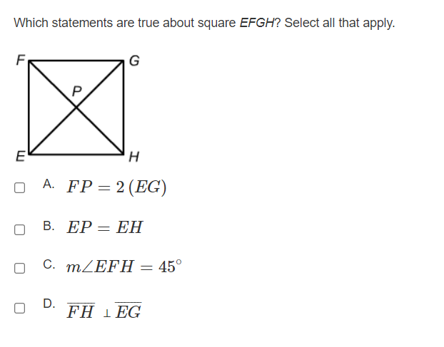 Solved Which statements are true about square EFGH ? Select | Chegg.com