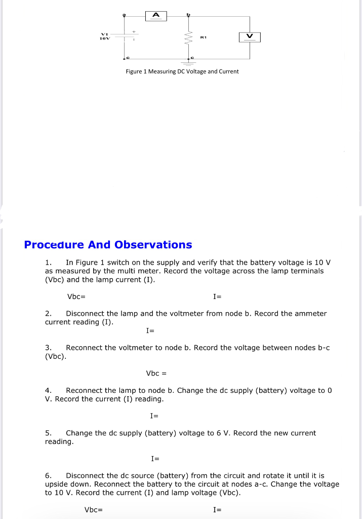Solved Figure 1 Measuring DC Voltage and Current Procedure | Chegg.com