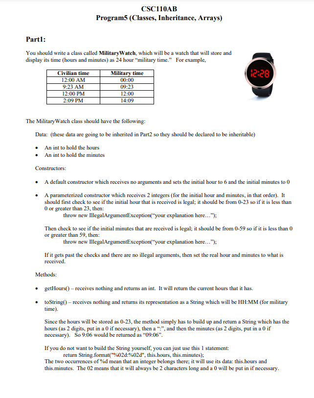 Solved Military Watch java I found some part of it but im | Chegg.com