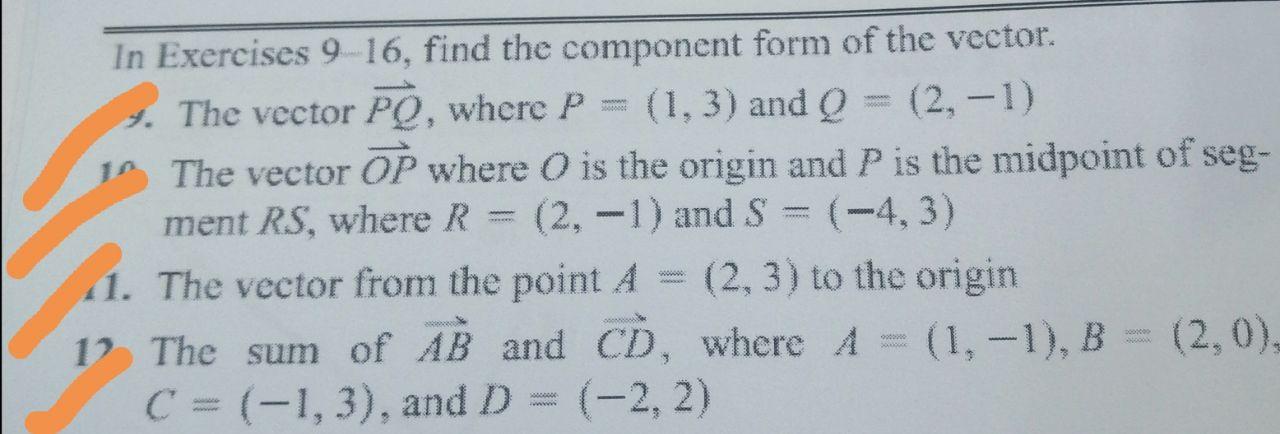 Solved In Exercises 9 16, find the component form of the | Chegg.com