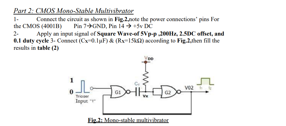 Solved Part 2: CMOS Mono-Stable Multivibrator 1- Connect the | Chegg.com