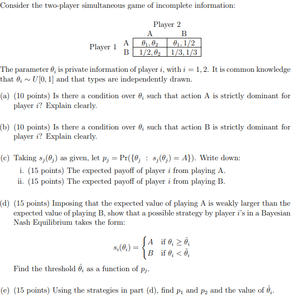 Consider the two-player simultaneous game of | Chegg.com