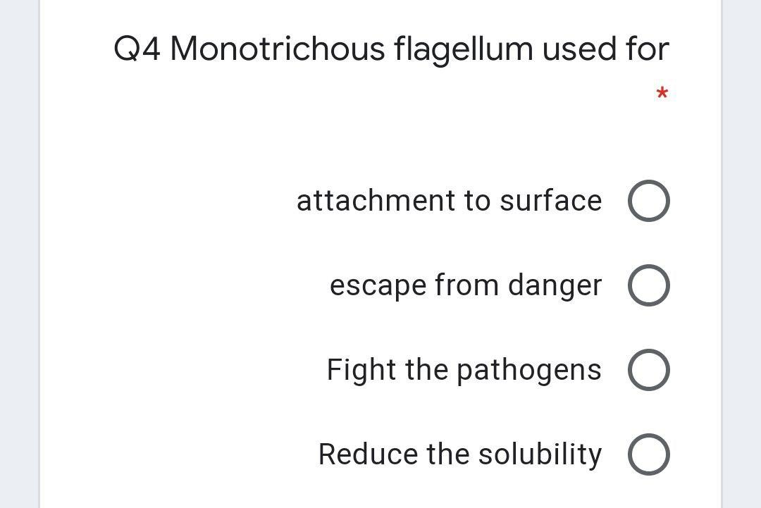 Solved Q4 Monotrichous flagellum used for * attachment to | Chegg.com