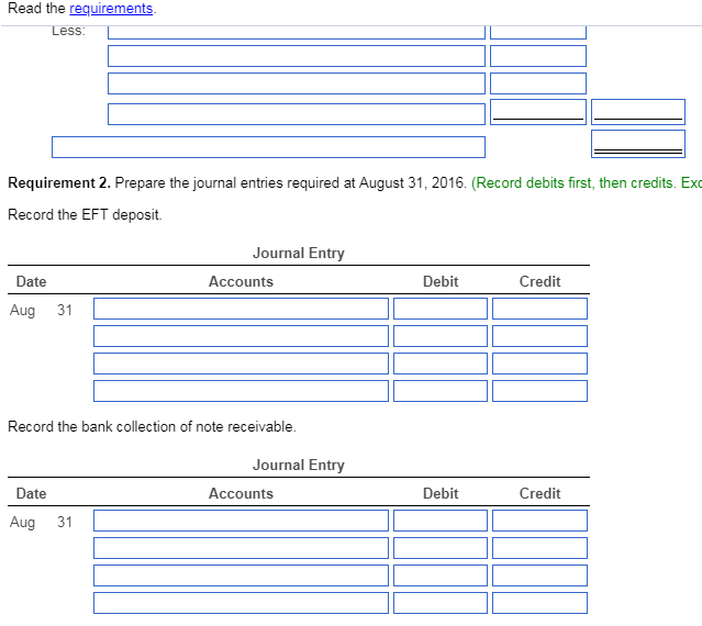 Solved Data Table Data Table Bank Statement for August 2016 | Chegg.com
