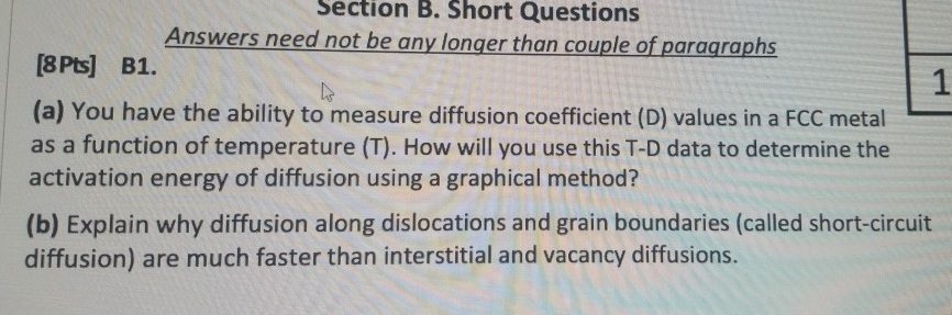 Solved Section B. Short Questions Answers need not be any | Chegg.com