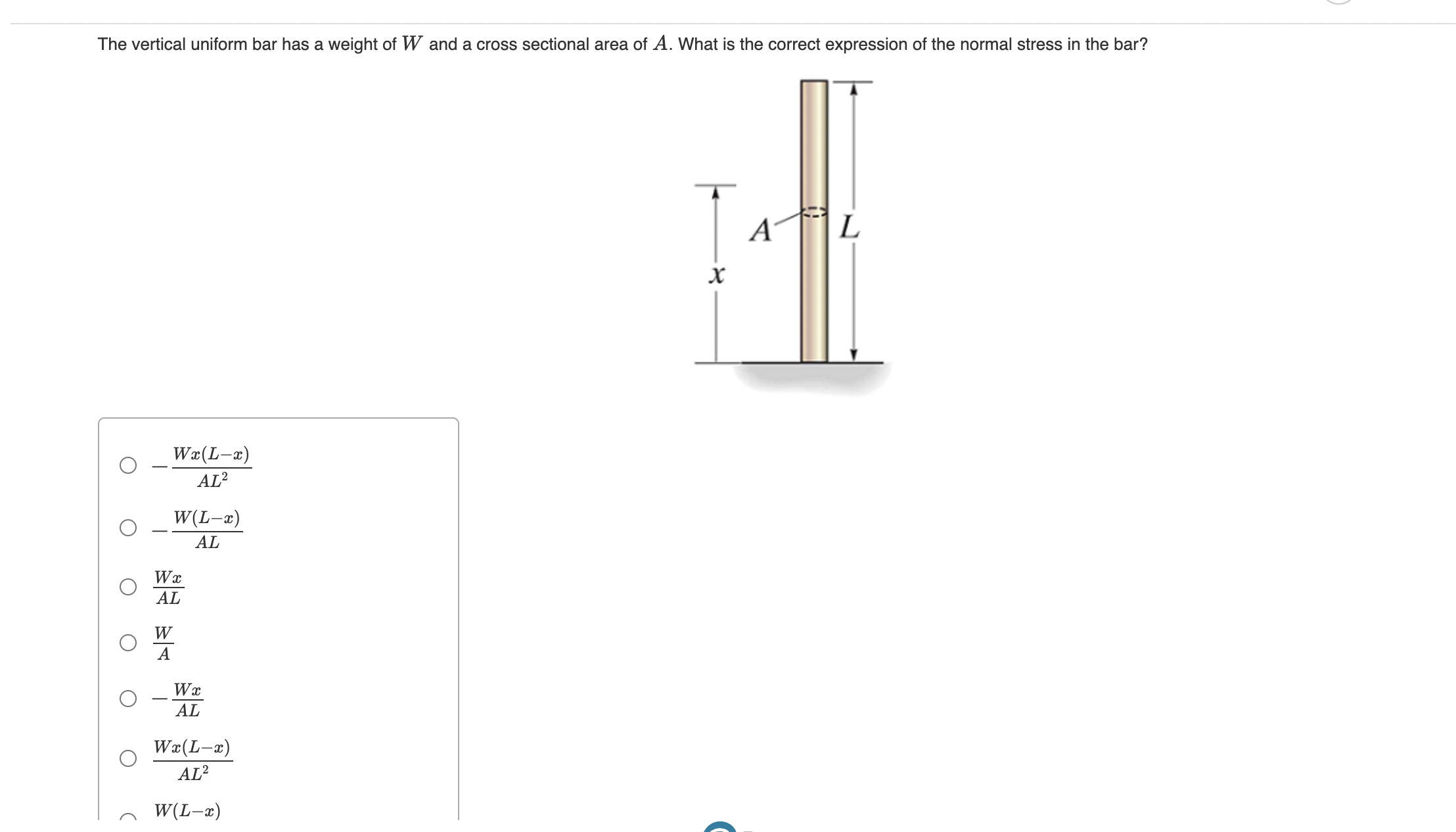 Solved −AL2Wx(L−x)−ALW(L−x)ALWxAW−ALWxAL2Wx(L−x) | Chegg.com