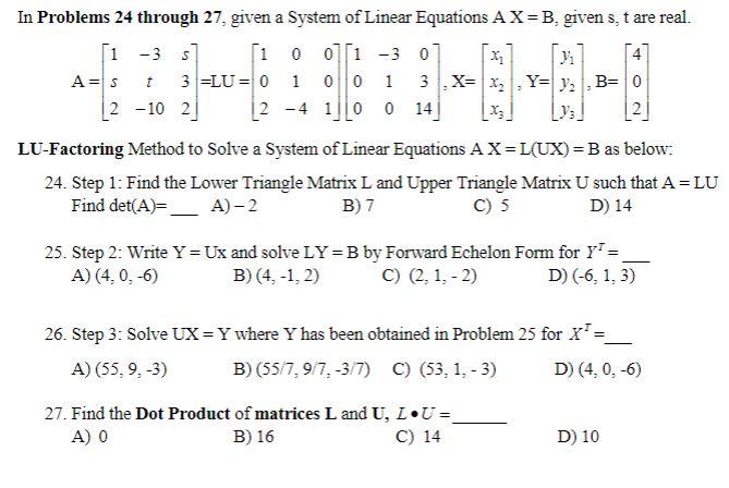 Solved S In Problems 24 through 27, given a System of Linear | Chegg.com