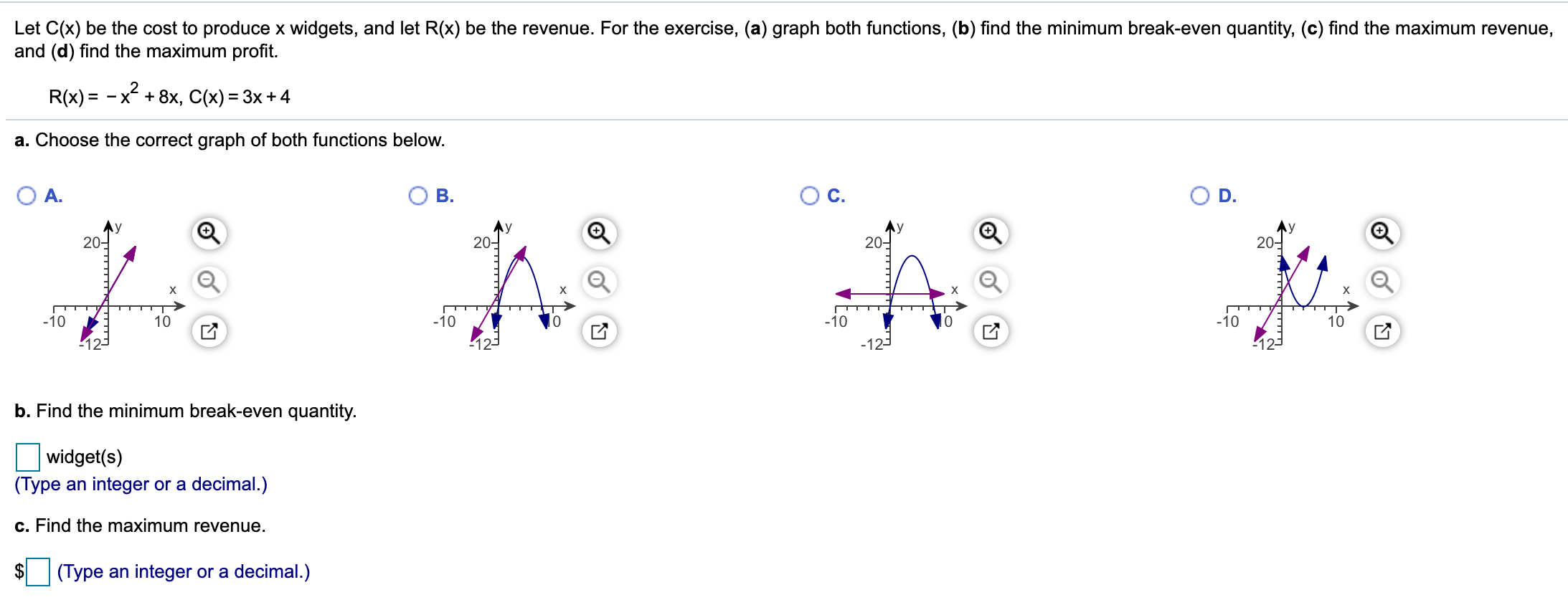 Solved d. Find the maximum profit. (Type an integer or a | Chegg.com