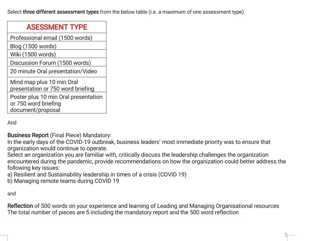 Select three different assessment types from the | Chegg.com