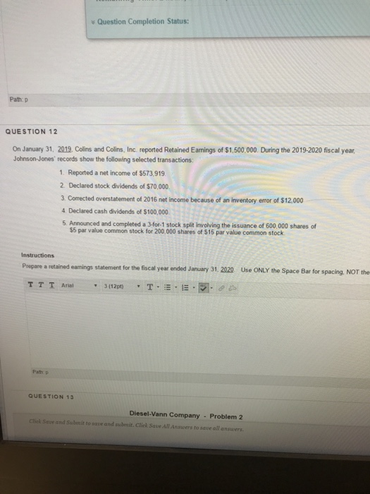 Solved v Question Completion Status: Path: p QUESTION 12 On | Chegg.com Solved v Question Completion Status: Path: p QUESTION 12 On | Chegg.com