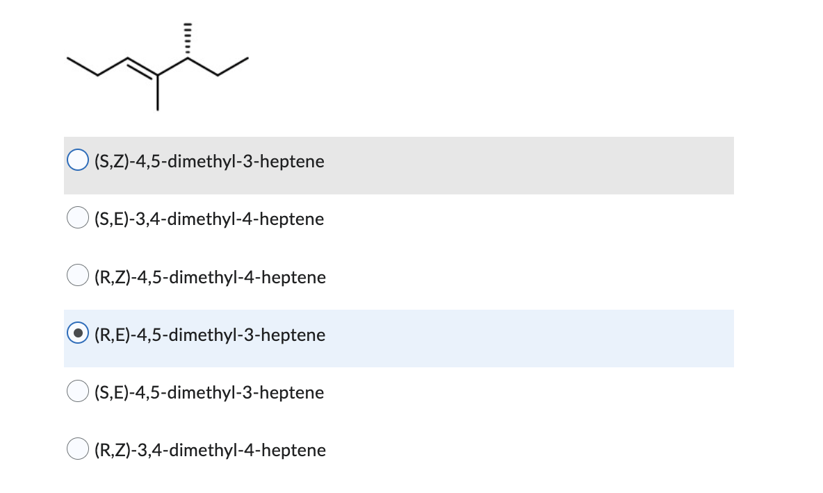 Solved (S,Z)-4,5-dimethyl-3-heptene | Chegg.com