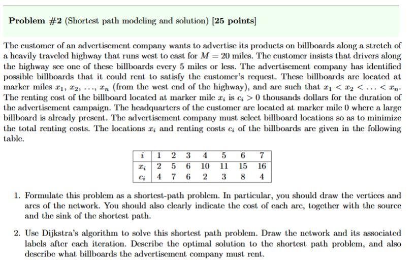 Problem #2 (Shortest path modeling and solution) (25 | Chegg.com