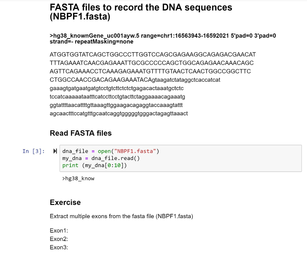 FASTA files to record the DNA sequences (NBPF1.fasta) | Chegg.com