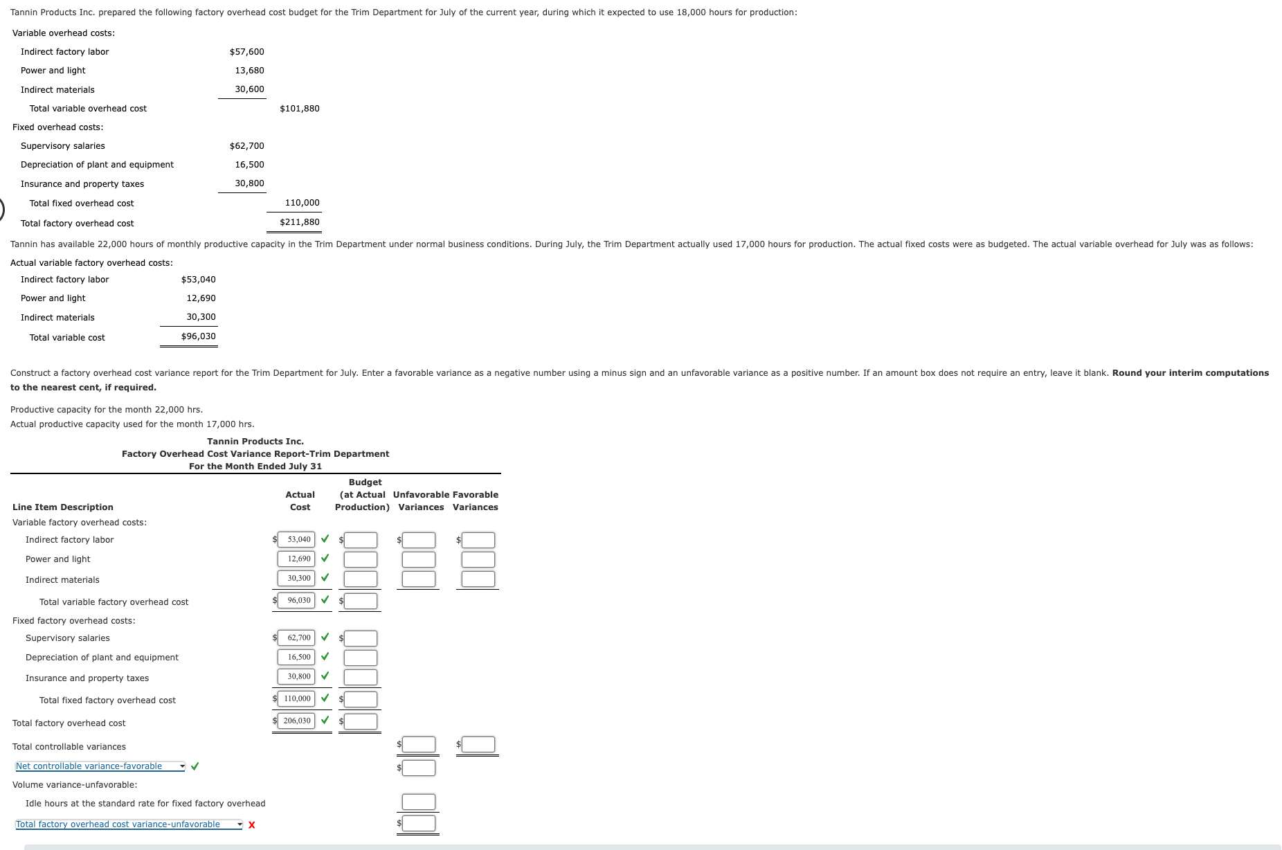 Variable overhead costs: Indirect factory labor Power | Chegg.com