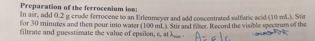 Solved Preparation of the ferrocenium ion: In air, add 0.2 g | Chegg.com