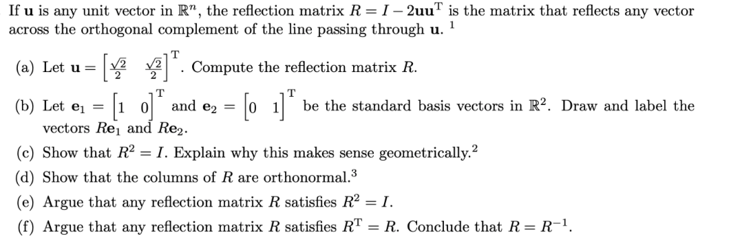Solved If u is any unit vector in R”, the reflection matrix | Chegg.com