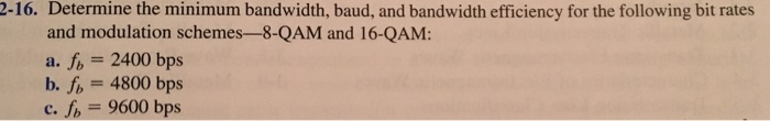 Solved 2-16. Determine the minimum bandwidth, baud, and | Chegg.com