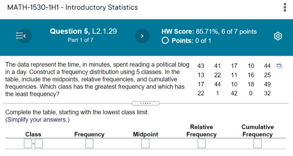 Solved MATH-1530-1H1 - Introductory Statistics 102 IN | Chegg.com