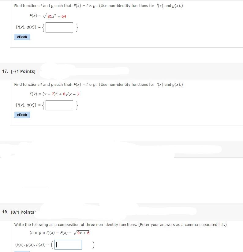 Solved Find functions f and g such that F(x)=f∘g. (Use | Chegg.com