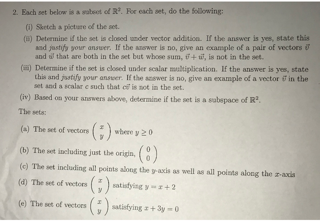 Solved 2. Each set below is a subset of R2. For each set, do | Chegg.com