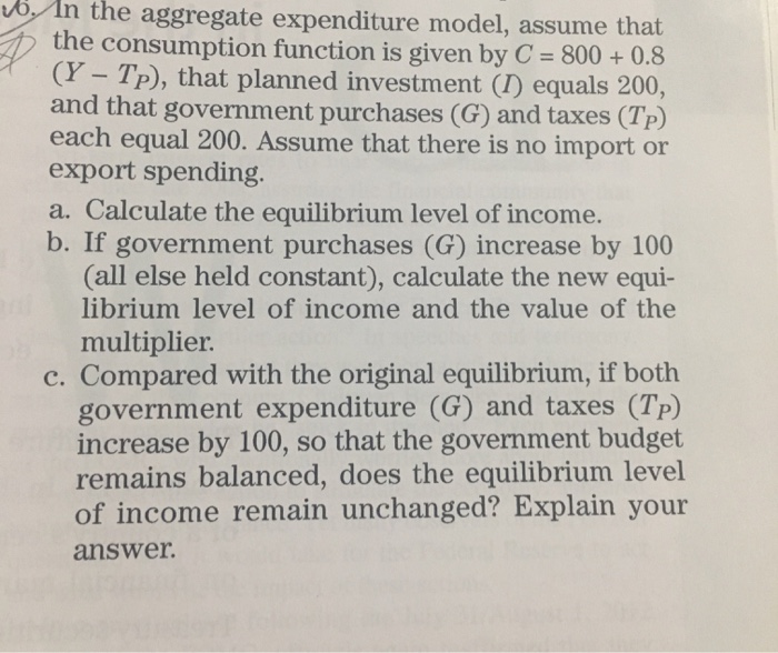 Solved v6 in the aggregate expenditure model, assume that | Chegg.com