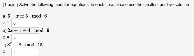 Solved (1 point) Solve the following modular equations. In | Chegg.com
