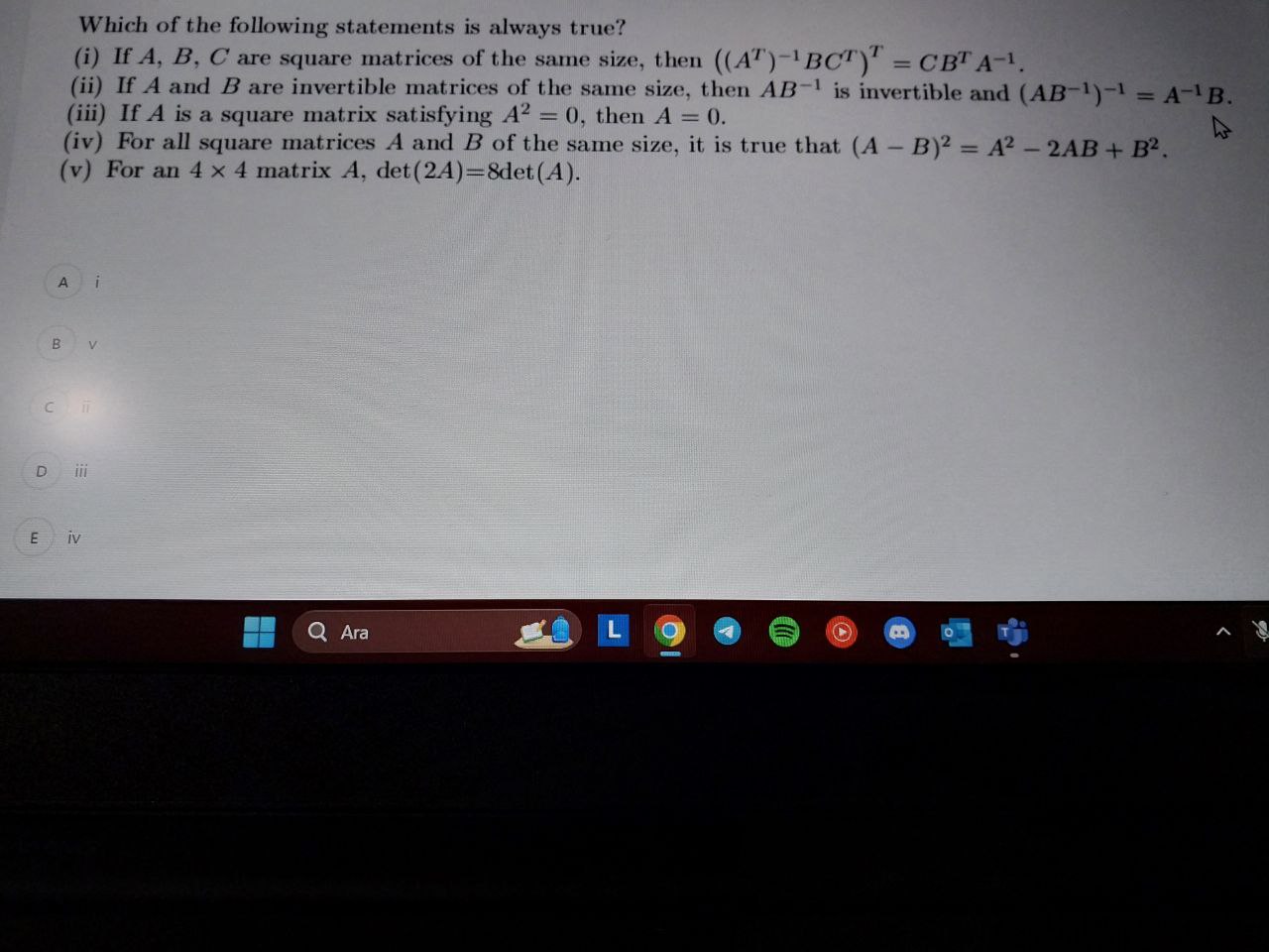 Solved Which of the following statements is always true? (i) | Chegg.com