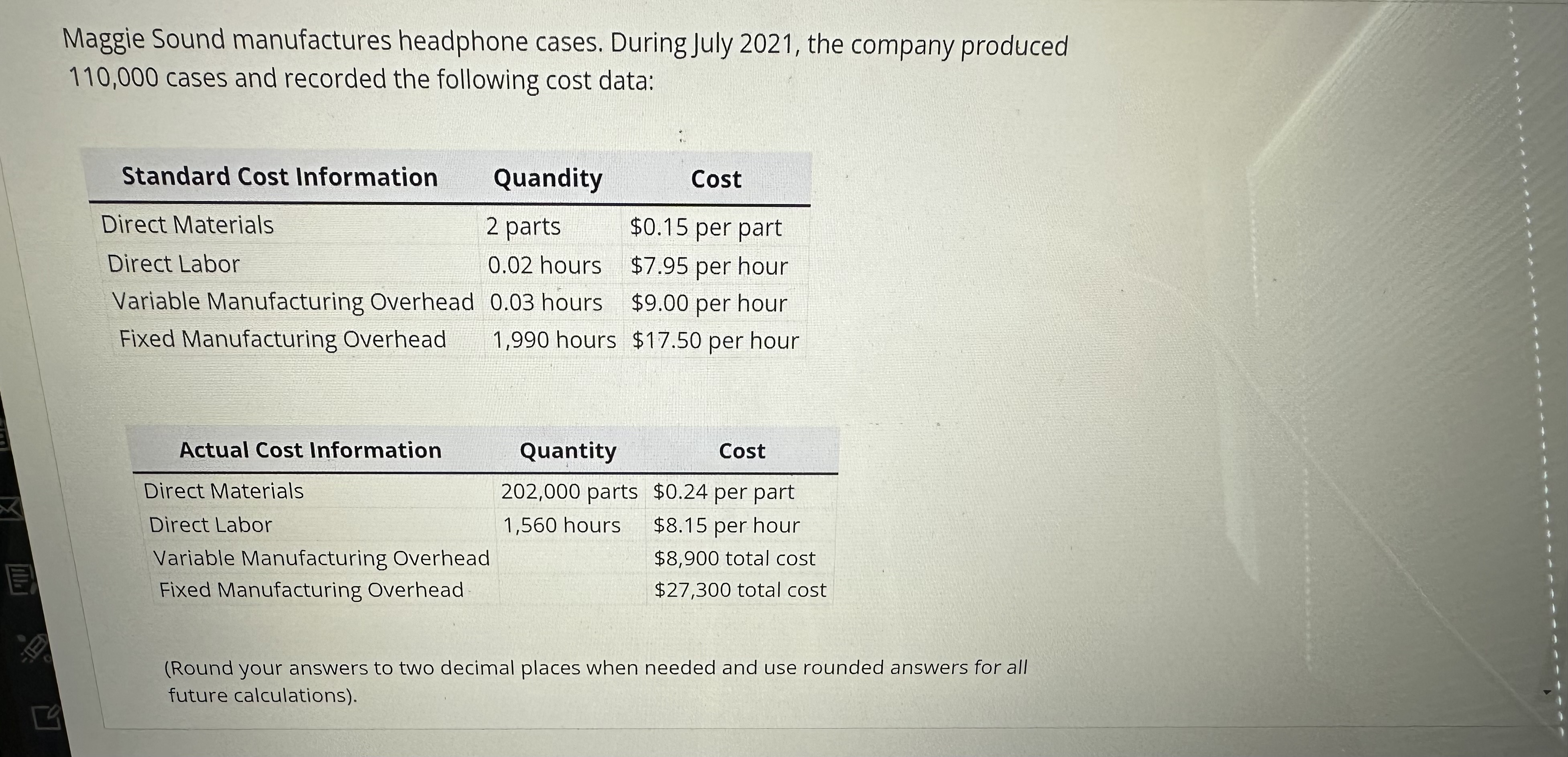 Solved (Round your answers to two decimal places when needed | Chegg.com