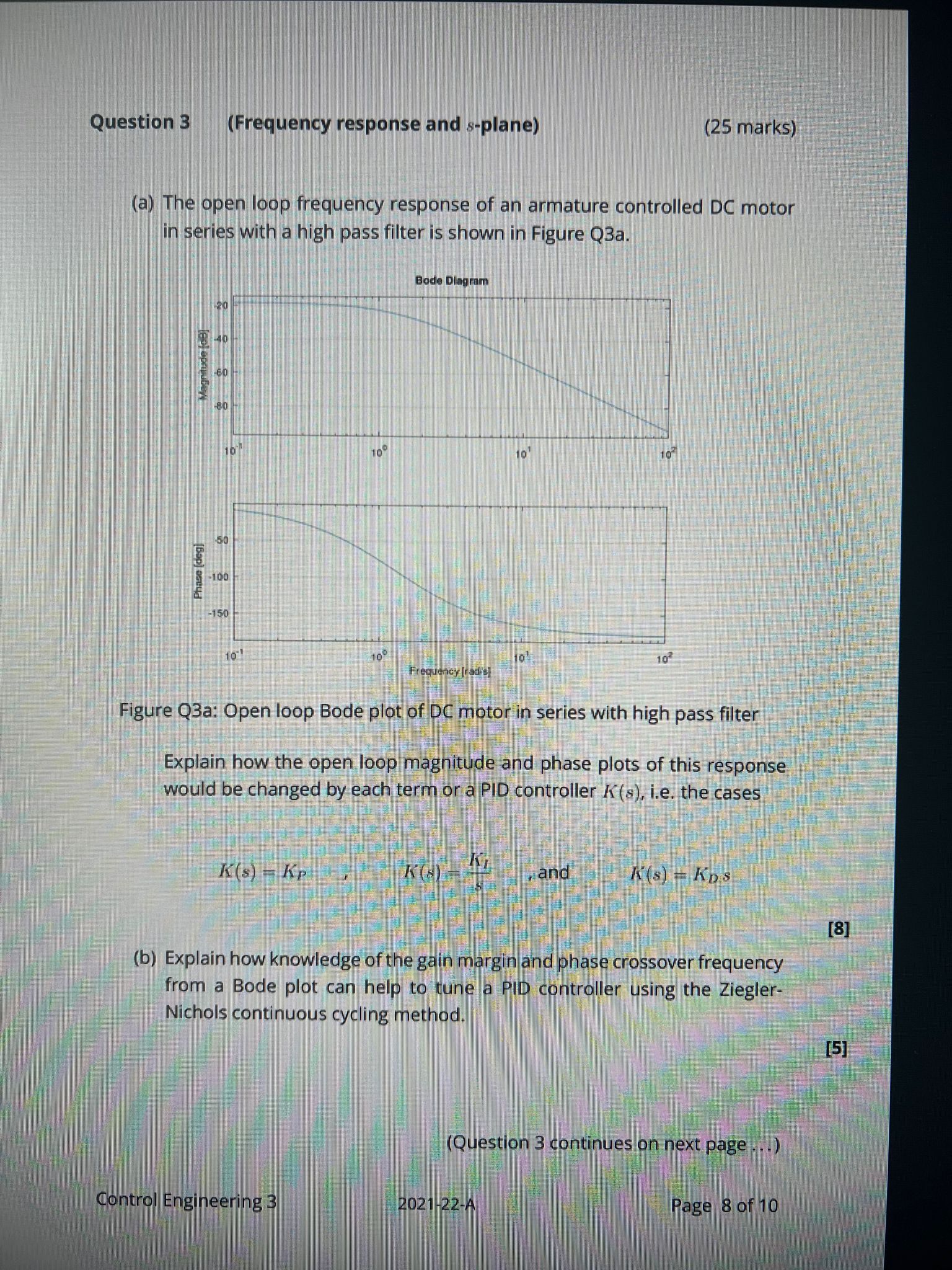 Solved A The Open Loop Frequency Response Of An Armature 