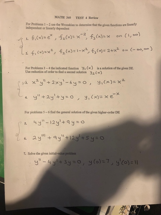 Solved MATH 340 TEST 4 Review For Problems 1-2 use the | Chegg.com