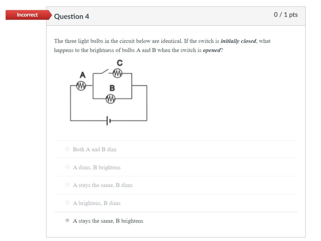 Solved Incorrect Question 4 0/1 pts The three light bulbs in | Chegg.com