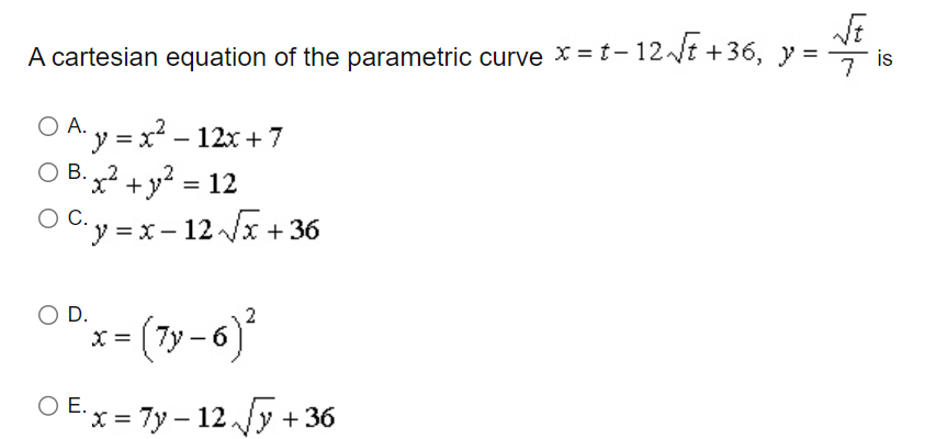 Solved A cartesian equation of the parametric curve | Chegg.com